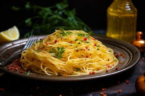 Spaghetti Aglio E Olio With Chili Flakes Premium Ai Generated Image