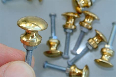 10 Very Tiny Bolt Fixing Knobs Pulls Handles Antique Solid Heavy Brass