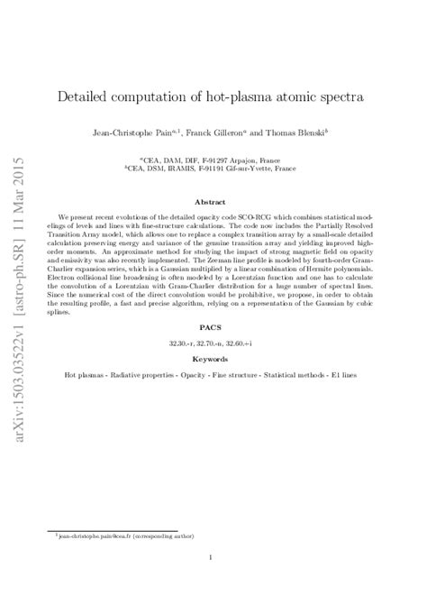 pdf detailed computation of hot plasma atomic spectra thomas blenski