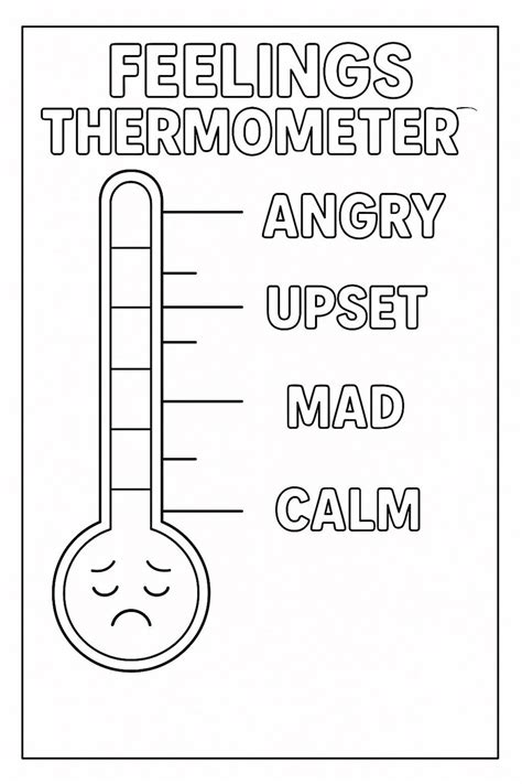 Feelings Thermometer Coloring Page Printable Emotion Regulation Chart