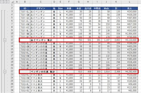 Excelデータ分析の基本ワザ 26 「小計」を使って集計した表を見やすくするには？ Tech