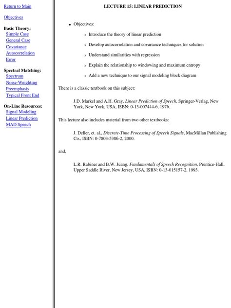Linear Prediction Pdf Speech Recognition Digital Signal Processing