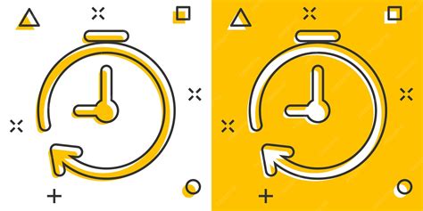 만화 스타일의 벡터 만화 시계 타이머 아이콘 시간 알람 개념 그림 그림 스톱워치 시계 비즈니스 시작 효과 개념 프리미엄 벡터