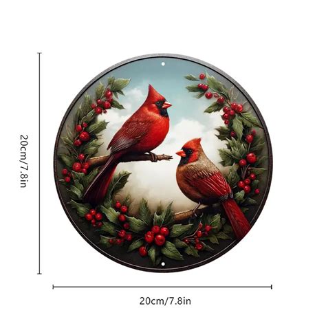 8 원형 금속 주석 기호 벽 예술 빈티지 미적 추기경 새 및 홀리베리 호일 조각 장식 명판 친구와 가족을 Temu