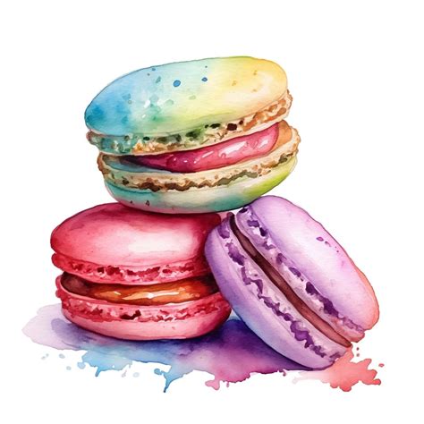 Watercolor Macaron Clip Art Colorful Cookie Designs Digital Download