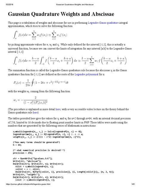Gaussian Quadrature Weights And Abscissae Pdf Theoretical Computer