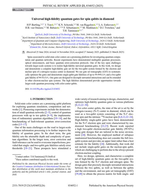 Universal High Fidelity Quantum Gates For Spin Qubits In Diamond Pdf