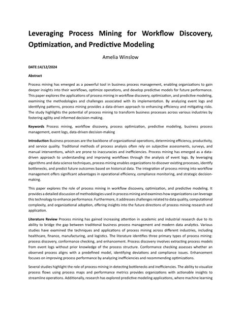 Pdf Leveraging Process Mining For Workflow Discovery Optimization And Predictive Modeling