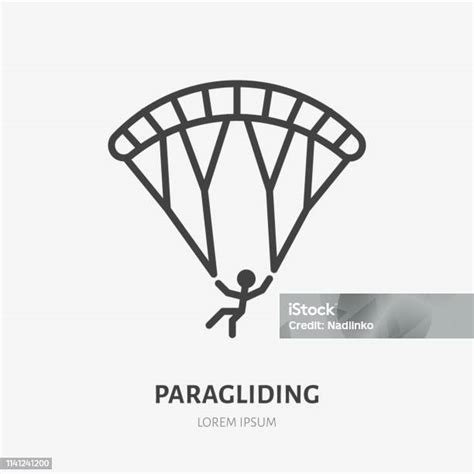 패러글라이딩 플랫 라인 아이콘입니다 벡터의 얇은 기호 패러글라이더 스카이 스포츠 로고입니다 극단적 인 활동 그림 공예에 대한