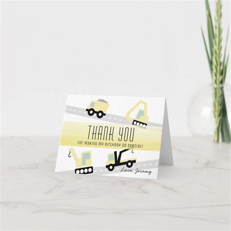 Construction Vehicles Birthday Thank You Card Zazzle Birthday Thank