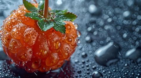 Closeup Of A Single Dewcovered Cloudberry Premium Ai Generated Image