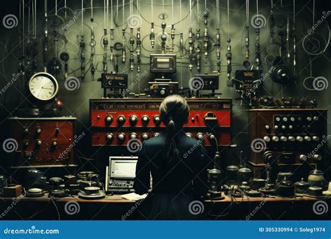 A Female Employee Operates An Industrial Measurement Computing And Information Processing