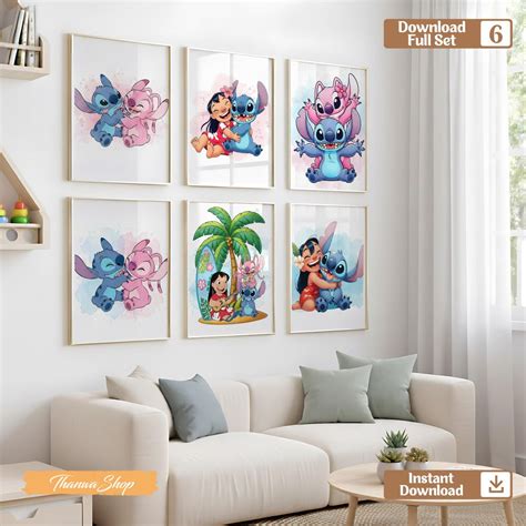 Lilo And Stitch Wall Art Set Illustrated Nursery Printable Decor