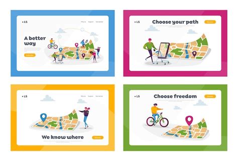 Premium Vector Business People Walk On City Street Landing Page Template Set