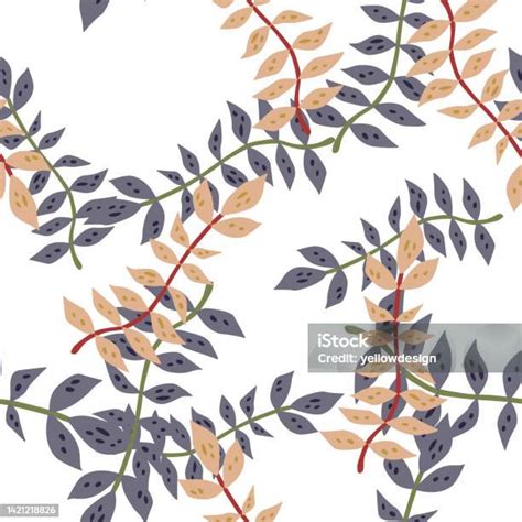 나뭇잎이 매끄러운 무늬가있는 손으로 그린 가지 간단한 유기적 배경 0명에 대한 스톡 벡터 아트 및 기타 이미지 0명 가을