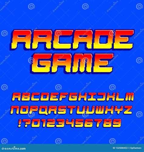 arcade computer game alphabet font pixel gradient oblique letters and