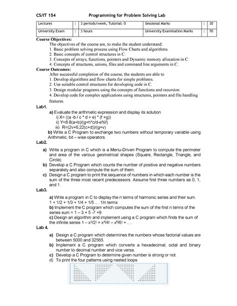 Final PPS Lab Cycle CS CS IT Programming For Problem Solving Lab Lectures Studocu