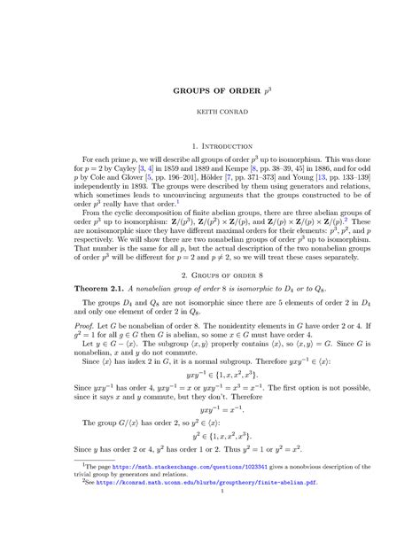 Groupsp NOTES FOR COURSE GROUPS OF ORDER P KEITH CONRAD Introduction For Each Prime P