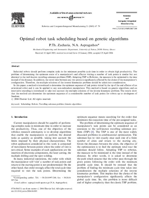 Pdf Optimal Robot Task Scheduling Based On Genetic Algorithms