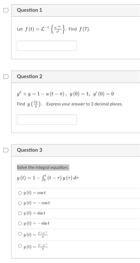 Solved Let F T L 1 E 3s S 3 Find F 7 Question Chegg Com