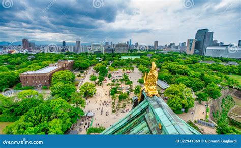 Osaka Japan Aerial View Of City Skyline From Osaka Castle Stock Image