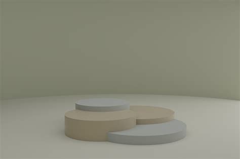 차분한 파스텔 색상의 라운드 포디움과 3d 모델링 장면 간단한 기하학적 요소로 빈 쇼케이스 모형 화장품 프리젠 테이션을위한 빈