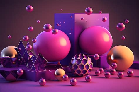 Premium Ai Image Generative Ai Geometric Figures Cube Floating Spheres And Balls In Magenta