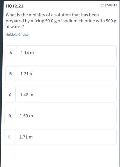Solved What Is The Molality Of A Solution That Has Been