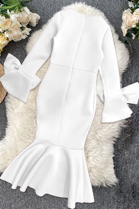 Wholesale White Sexy Formal Solid Hollowed Out Patchwork V Neck Evening