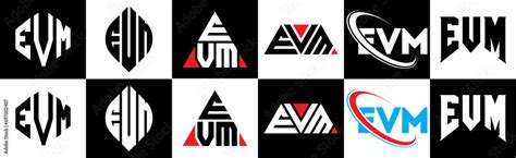 Evm Letter Logo Design In Six Style Evm Polygon Circle Triangle