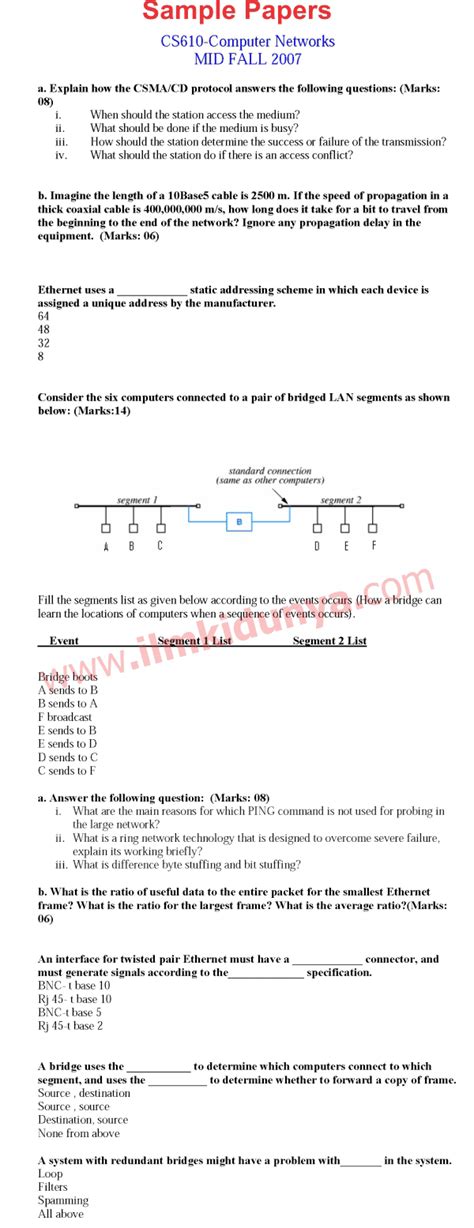 Cs610 Computer Network Mit Vu University Past Papers 2007 Mid Term Fall