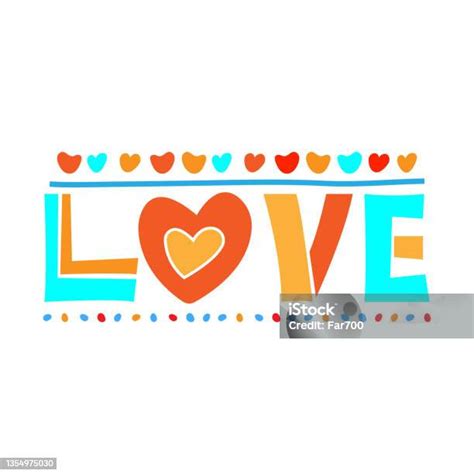 텍스트 사랑과 마음 컬러 멀티 컬러 실루엣 배너 엽서에 대한 템플릿 벡터 플랫 그래픽 손 그린 그림 흰색 배경의 격리된 개체입니다 격리 1970 1979 년에 대한 스톡