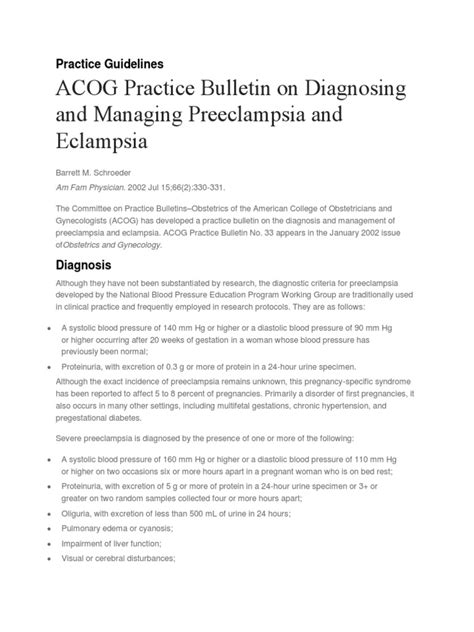 Acog Prececlampsia And Eclampsia Hypertension Medical Specialties