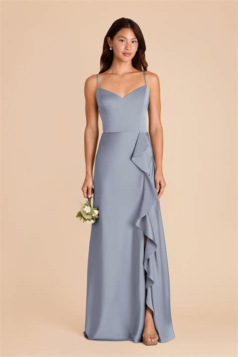 Theresa Matte Satin Dress In Dusty Blue Birdy Grey