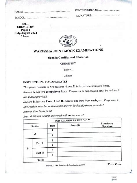 Wakisha Mock Uce Chem Paper 1 2024 Pdf