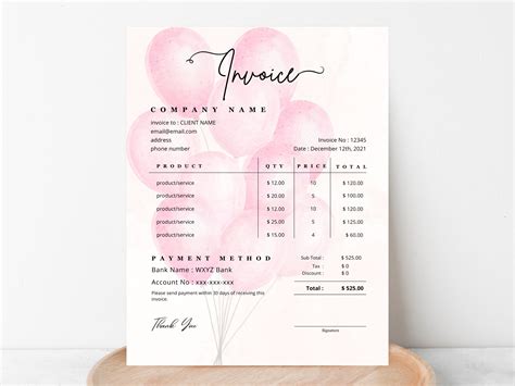 Balloon Invoice Template Editable Balloon Artist Invoice Etsy