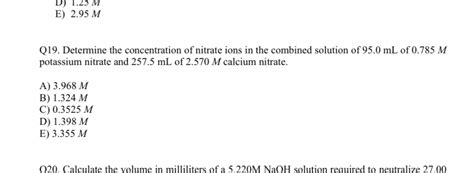 E 2 95 M Q19 Determine The Concentration Of Nitrate Ions In The Combined Solution Of 95 0 Ml