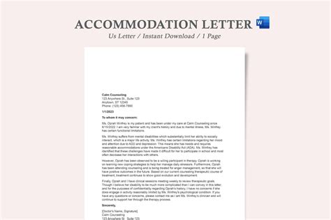 Accommodation Letteraccommodation Request Letteraccommodation Letter