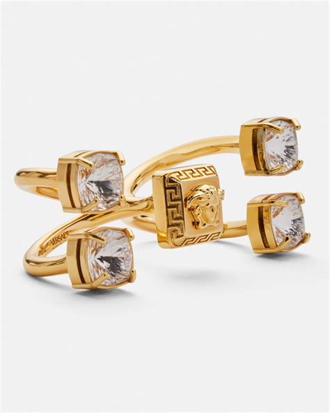 Crystal Medusa Square Cuff Ring Versace In