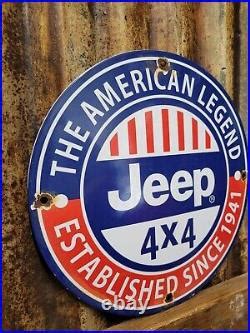 Vintage Jeep Porcelain Sign Old American 4×4 Truck Automobile Dealer