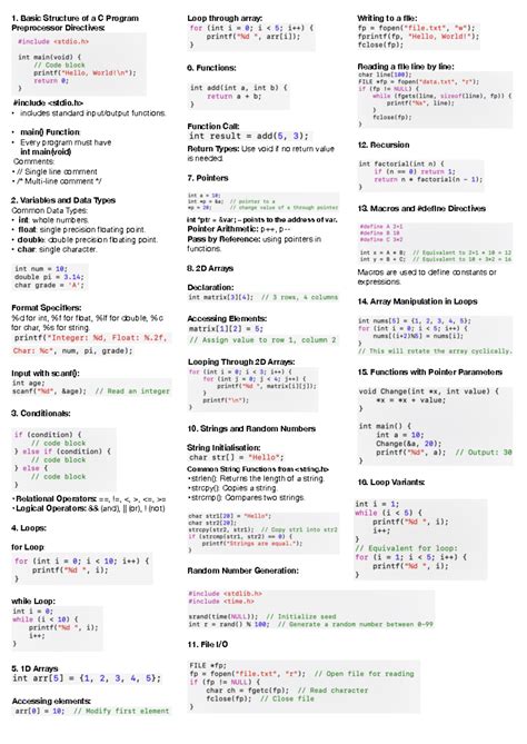 C Programming Basics Cheat Sheet For Cs101 Studocu