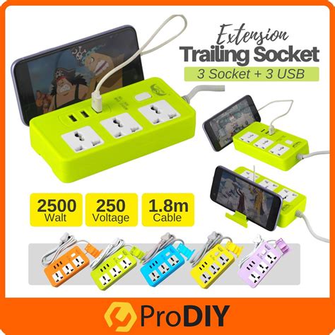 308 Extension 3 USB Trailing Power Socket 3 Plug Socket 2500W 10A 1 8M Cable Length 250V