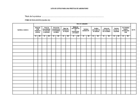 Lista De Cotejo Para Una Práctica De Laboratorio Pdf