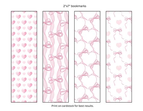 Pink Corquette Bow Bookmarks Bookmark Digital Printable Instant