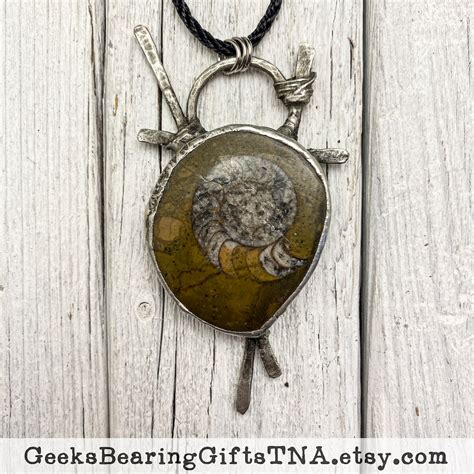 Fossil Ammonite And Pewter Pendant Etsy