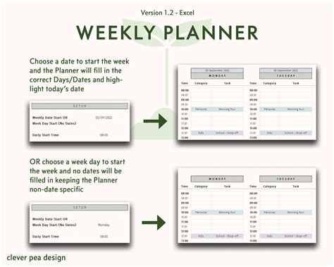 Weekly Planner Excel Template Daily Task Schedule To Do Etsy