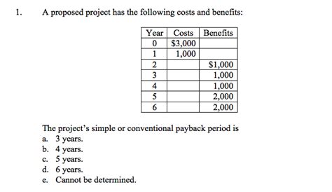 Solved 1 A Proposed Project Has The Following Costs And
