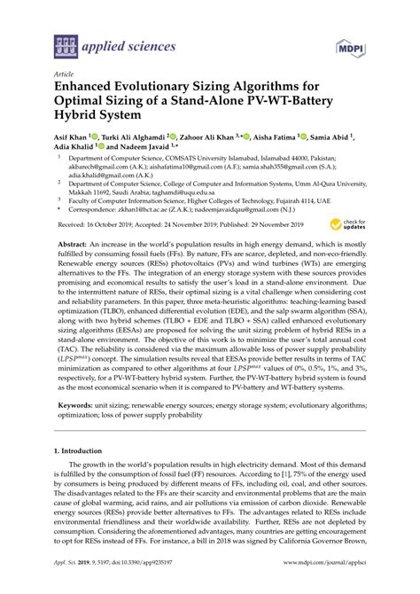 Pdf Enhanced Evolutionary Sizing Algorithms For Optimal Sizing Of A Stand Alone Pv Wt Battery