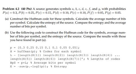 Solved Problem 42 40 Pts A Source Generates Symbols