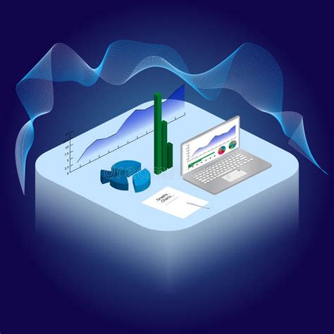 Isometric Data Analysis Concept With Graphs And Charts Stock Vector